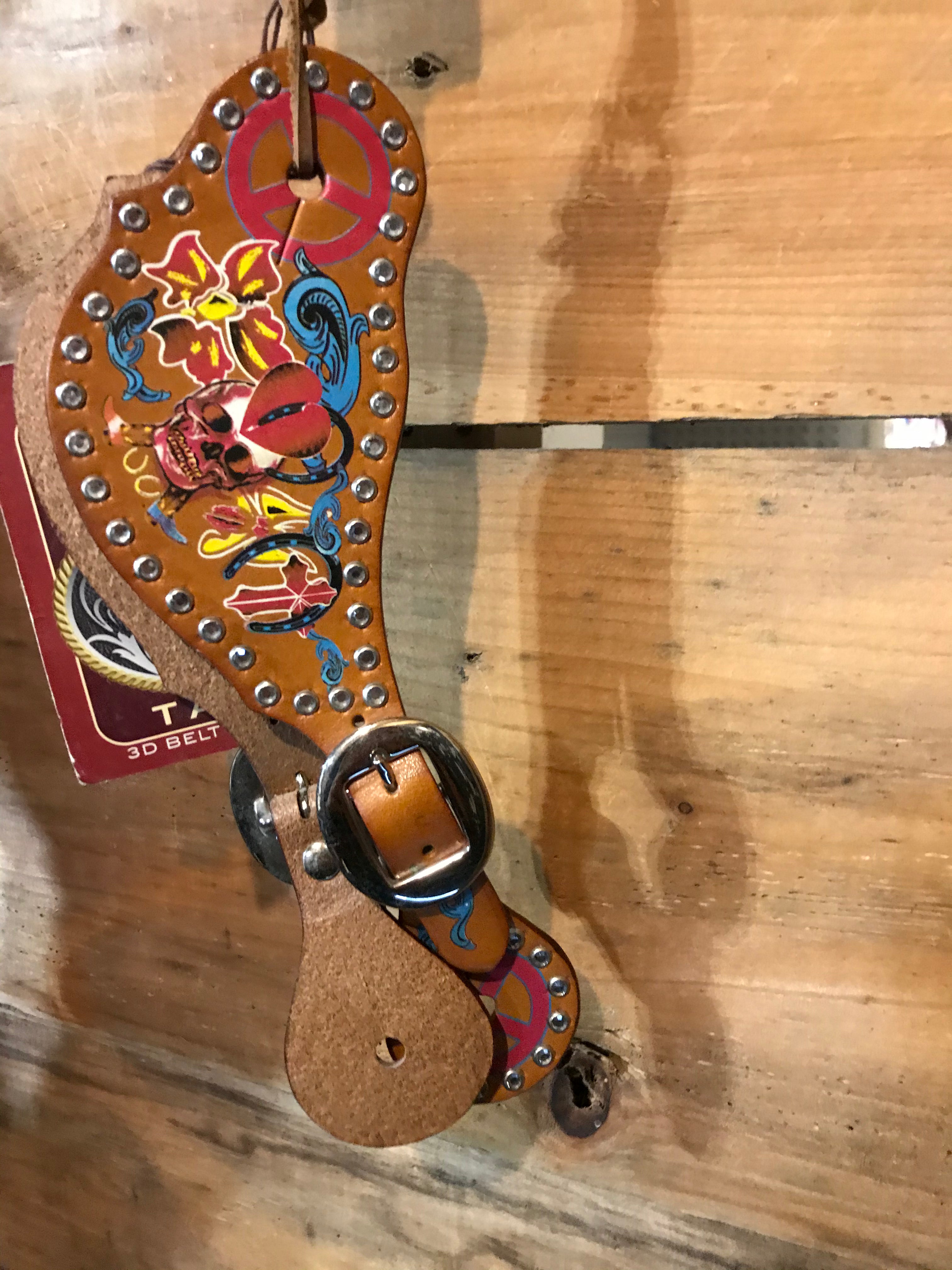 Skull & peace sign spur straps medium - large – Avrs Used Tack Shop
